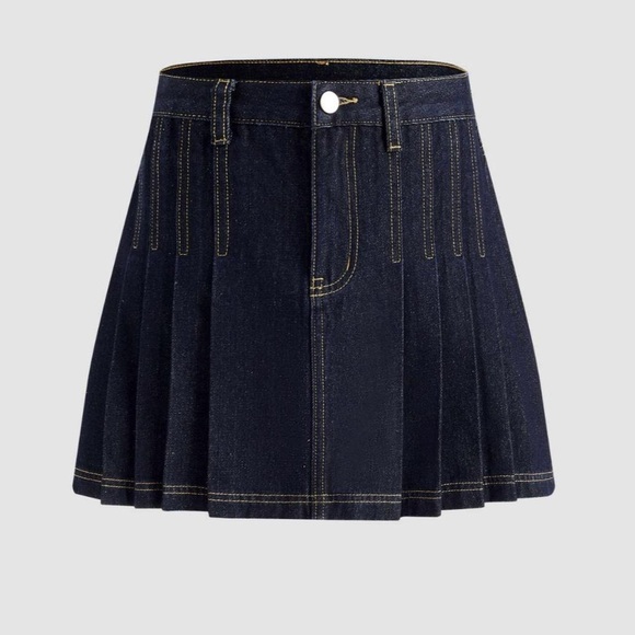 Cider | Skirts | Cider Dark Denim Pleated Mini Skirt | Poshmark